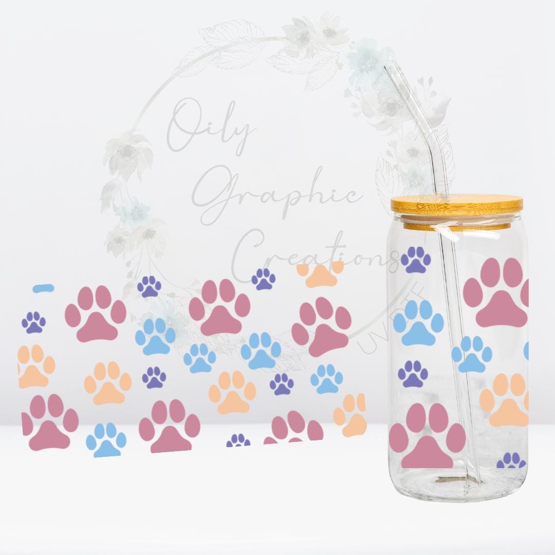 Paw Print Patterns UV DTF Wrap, 16oz Glass Can Wrap, Glass Cup ...