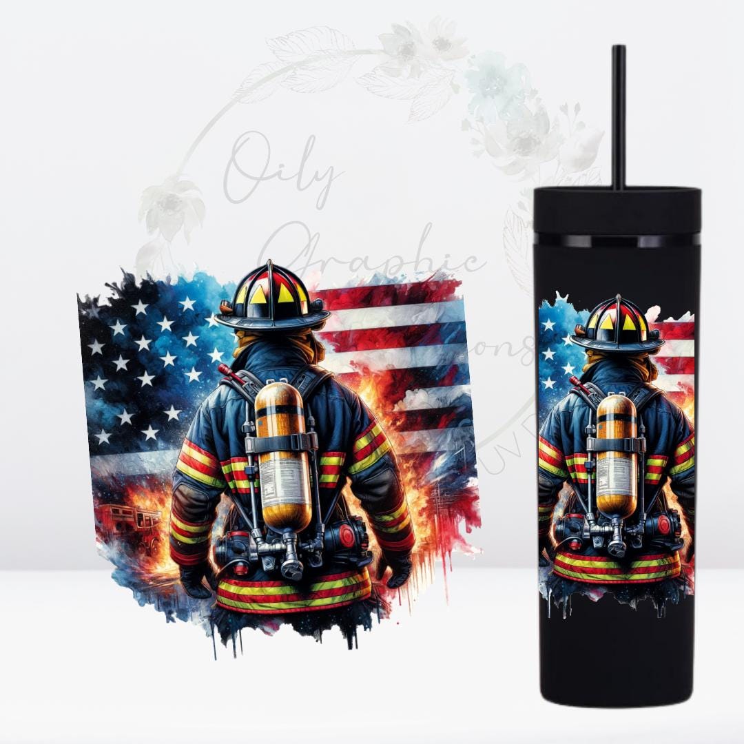 Fireman UV DTF 16oz Skinny Tumbler Wrap, 16oz Wrap, Tumbler, Transfer ...