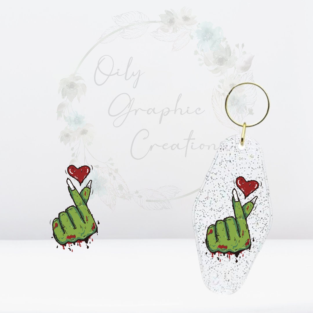 Zombie Snap Heart UV DTF Keychain Decal, Keychain Decal, Hotel Style ...