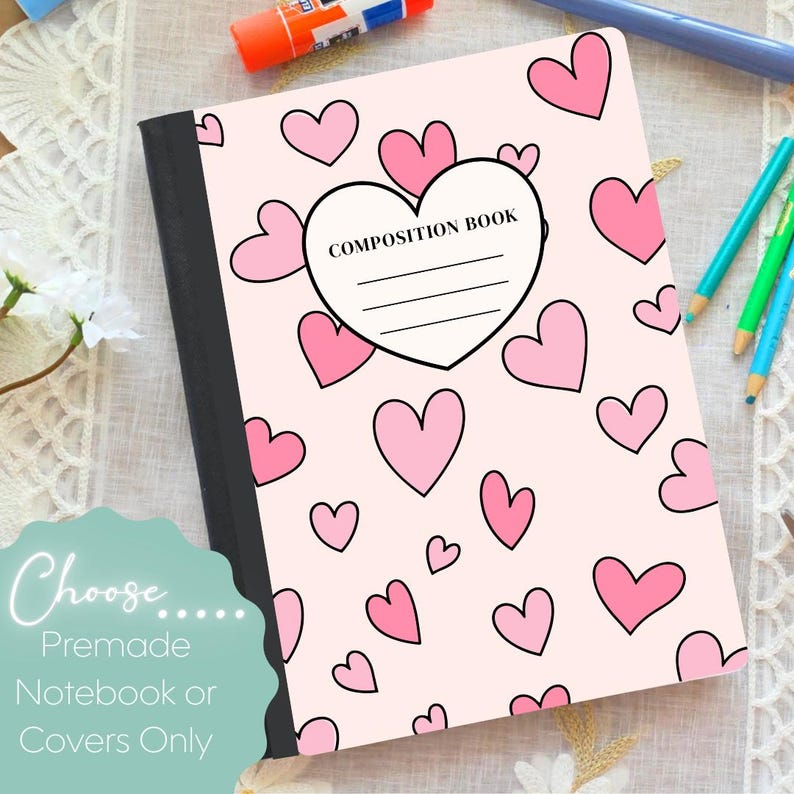 Valentine Pink Hearts Composition Notebook & Covers, School Supplies ...