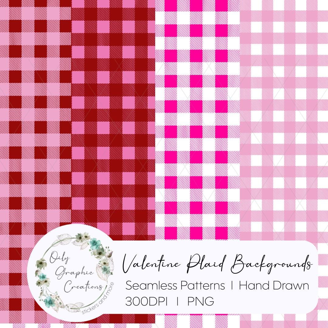 4 Valentine Plaid Backgrounds Hand Drawn Seamless Pattern File, Digital ...