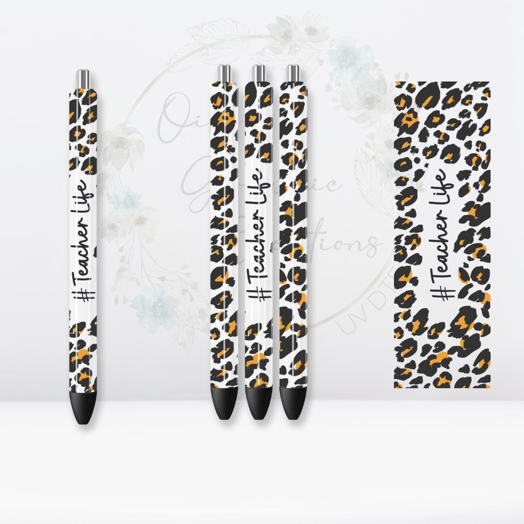 Teacher Life Cheetah Pen UV DTF Decal, Pen Decal, Pen Wrap, Ball Point ...