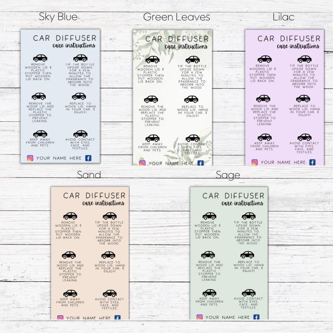 Car Diffuser Care Cards, Printed Care Card, Diffuser Care, Diffuser ...