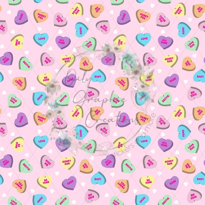 Candy Hearts Hand Drawn Seamless Pattern File, Digital Download, Images ...