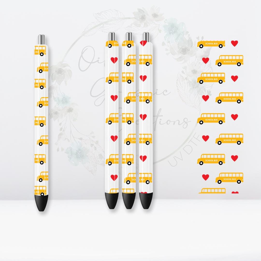 Buses & Hearts Pen UV DTF Decal, Pen Decal, Pen Wrap, Ball Point Pen ...