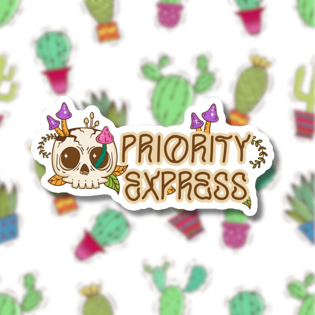 Priority Express Skull Happy Mail Stickers, Small Business, Sticker ...