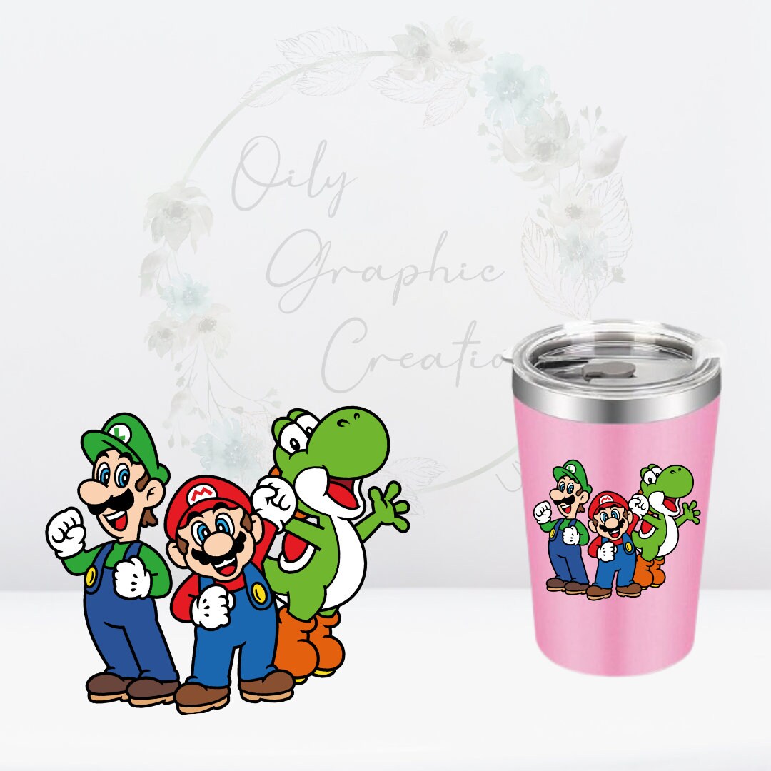 Mario Group UV DTF 3in Kid Decal, 12oz Glass Can Decal, Glass Cup ...