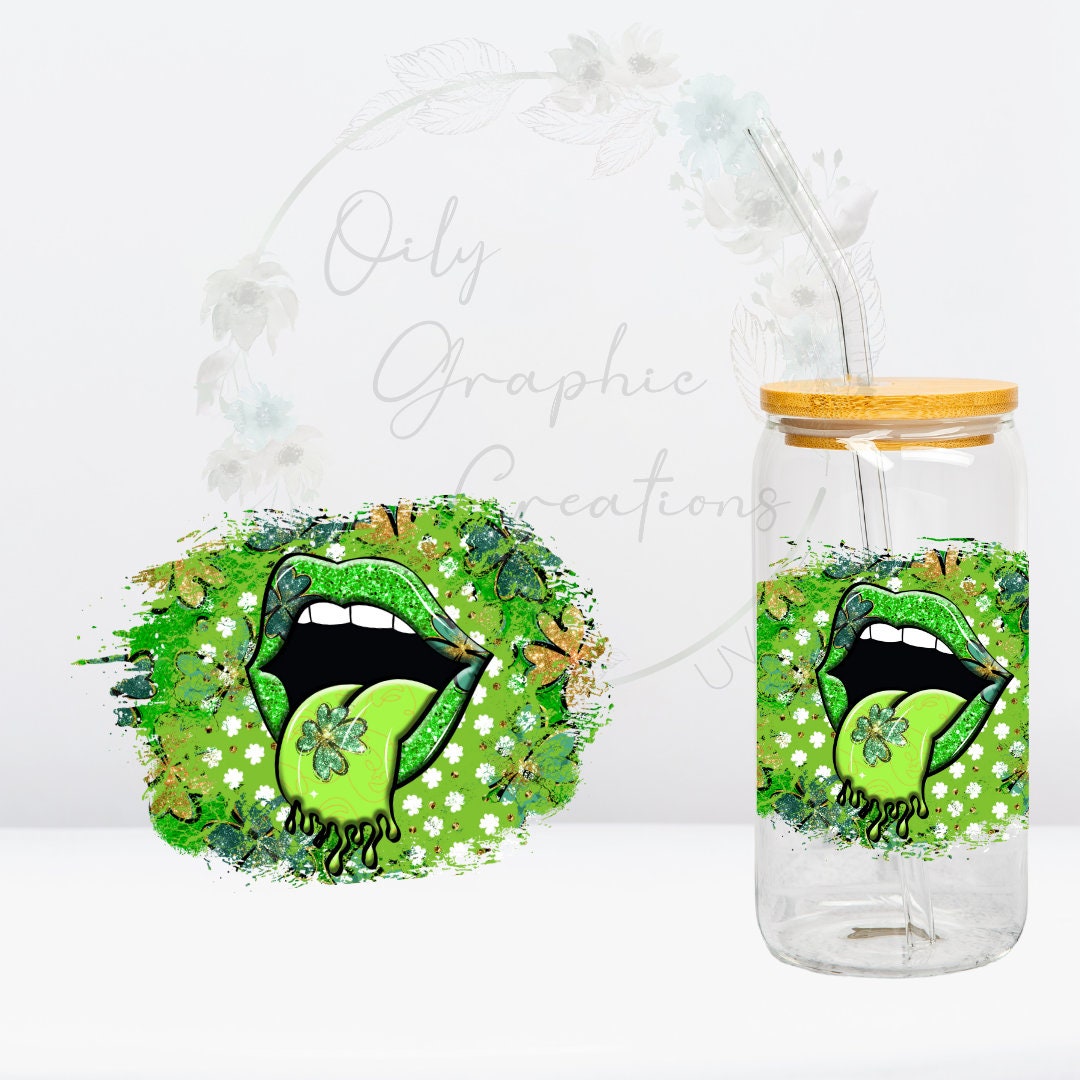 Shamrock on Tongue UV DTF Decal, 16oz Glass Can Decal, Glass Cup, Decal ...