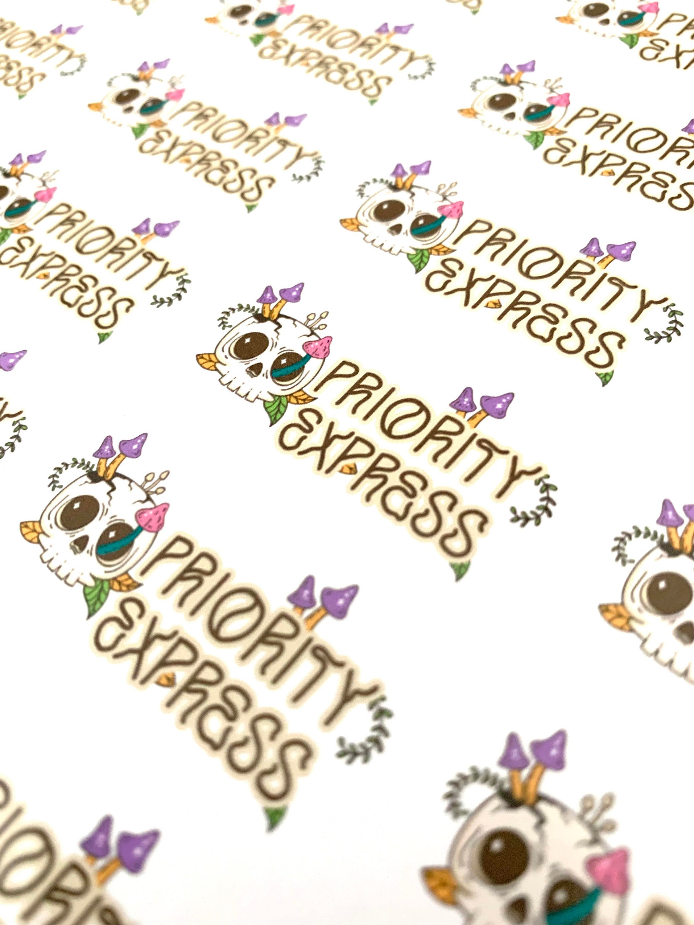 Priority Express Skull Happy Mail Stickers, Small Business, Sticker ...