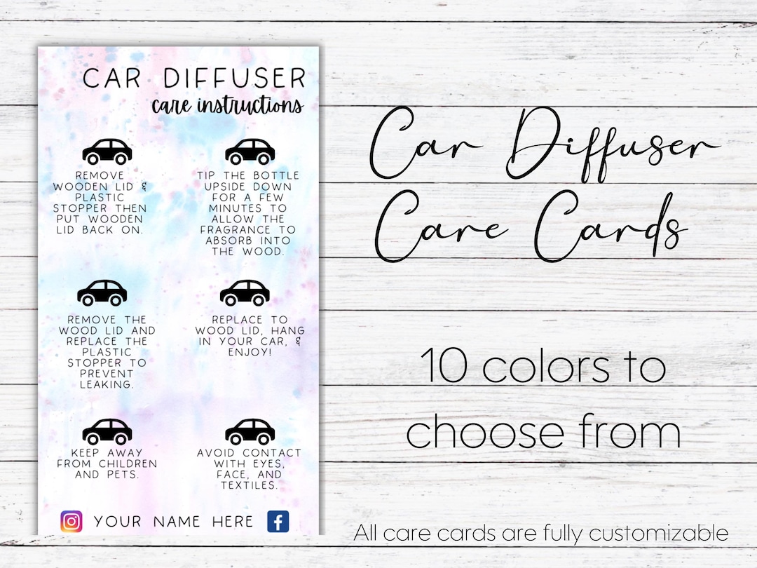 Car Diffuser Care Cards, Printed Care Card, Diffuser Care, Diffuser ...