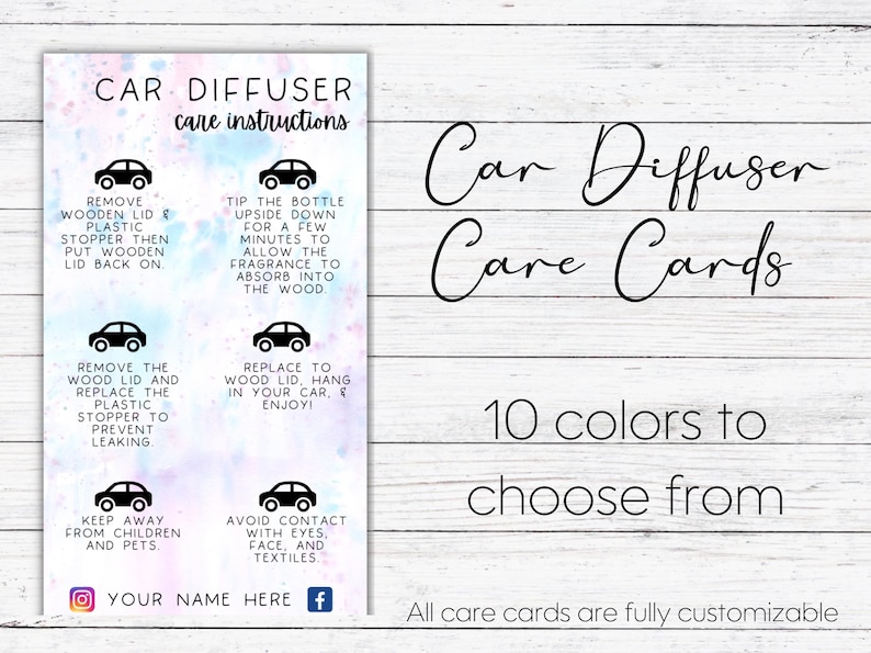 Car Diffuser Care Cards, Printed Care Card, Diffuser Care, Diffuser ...