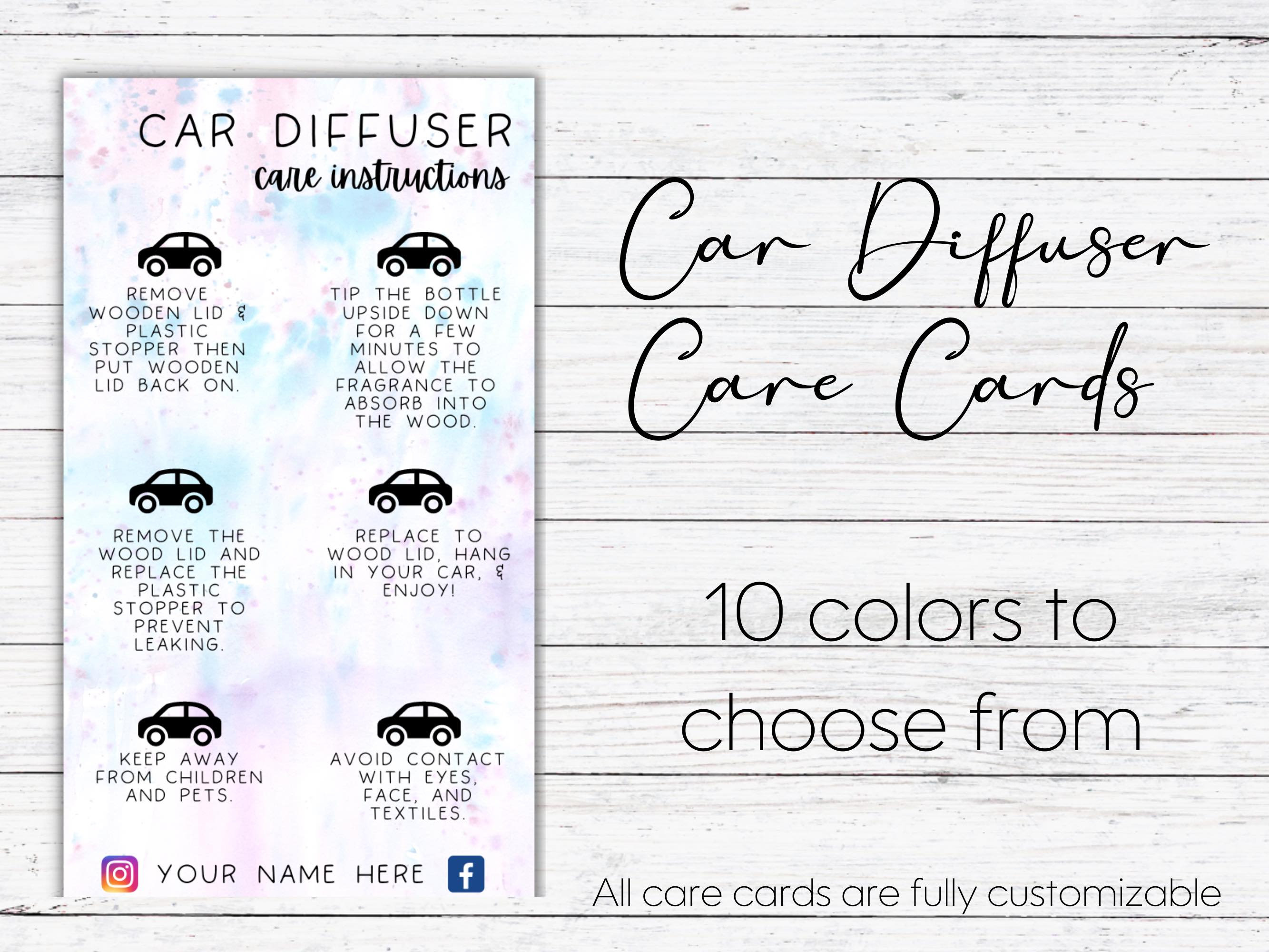 Car Diffuser Care Cards, Printed Care Card, Diffuser Care, Diffuser ...