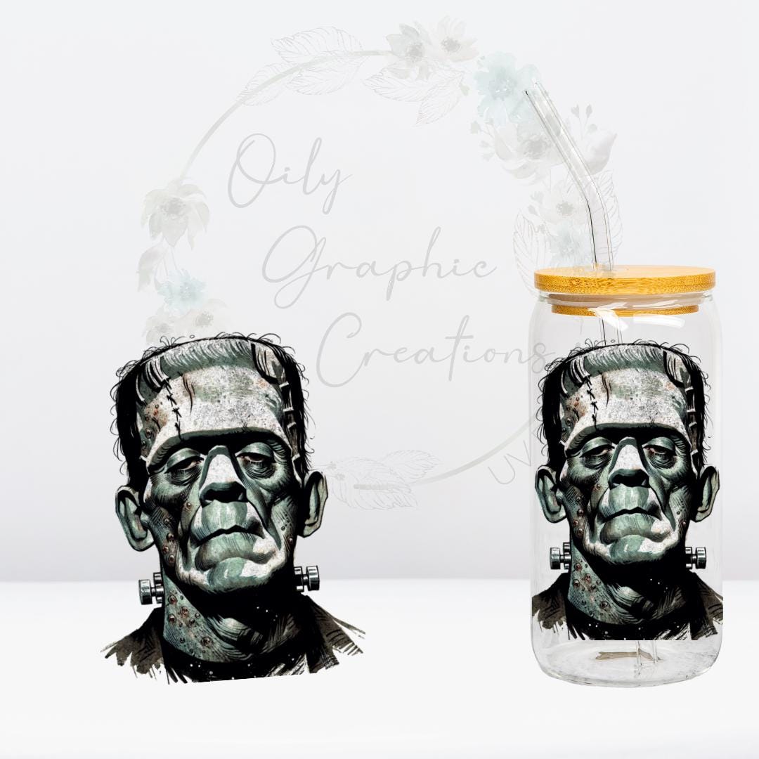 Frankenstein UV DTF 4in Decal, 16oz Glass Can Decal, Glass Cup, Decal ...