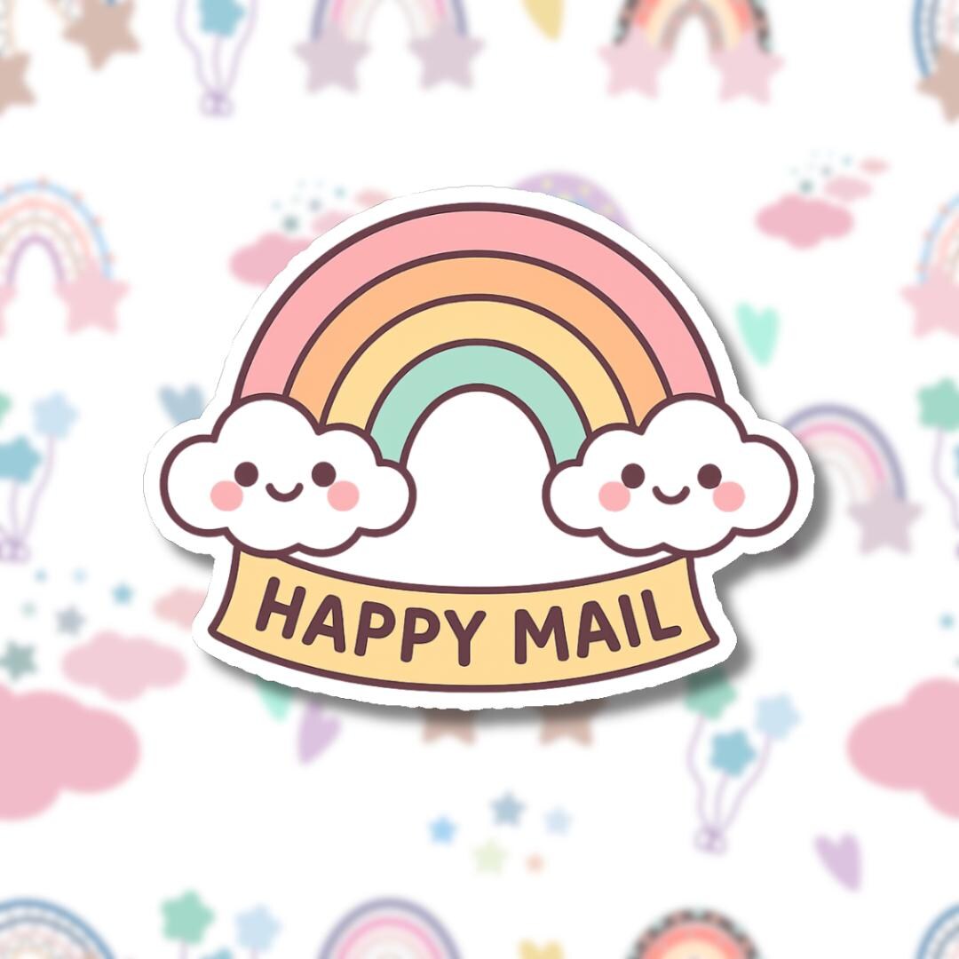Kawaii Happy Mail Rainbow Happy Mail Stickers, Small Business, Sticker ...