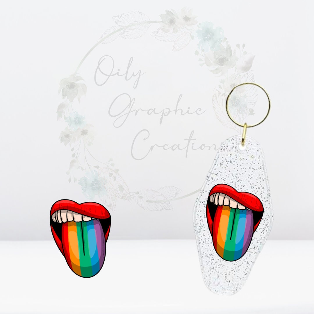 Pride Tongue UV DTF Keychain Decal, Keychain Decal, Hotel Style, Decal ...