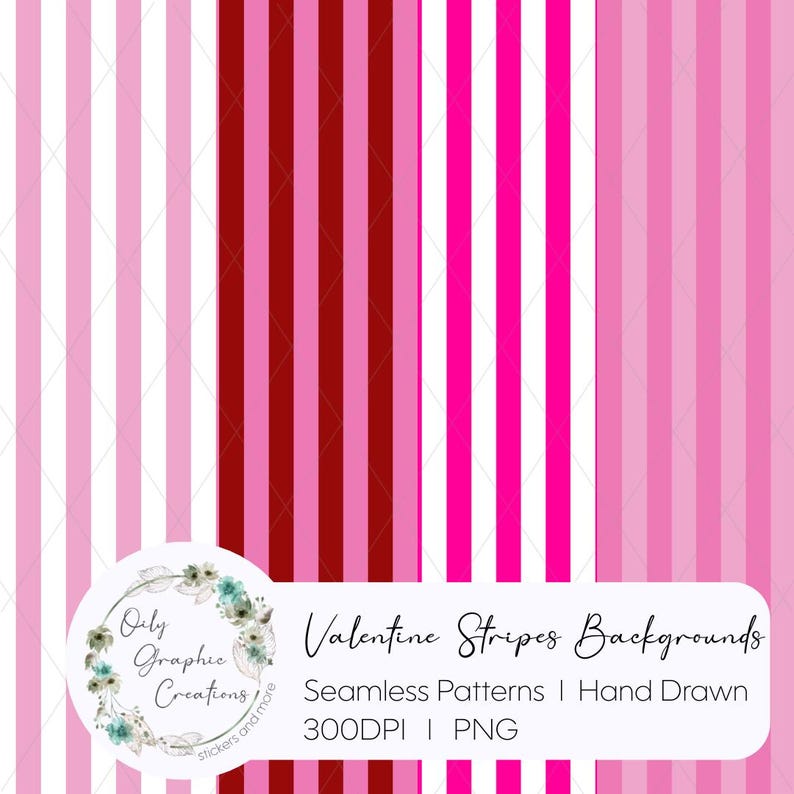 4 Valentine Stripes Backgrounds Hand Drawn Seamless Pattern File ...