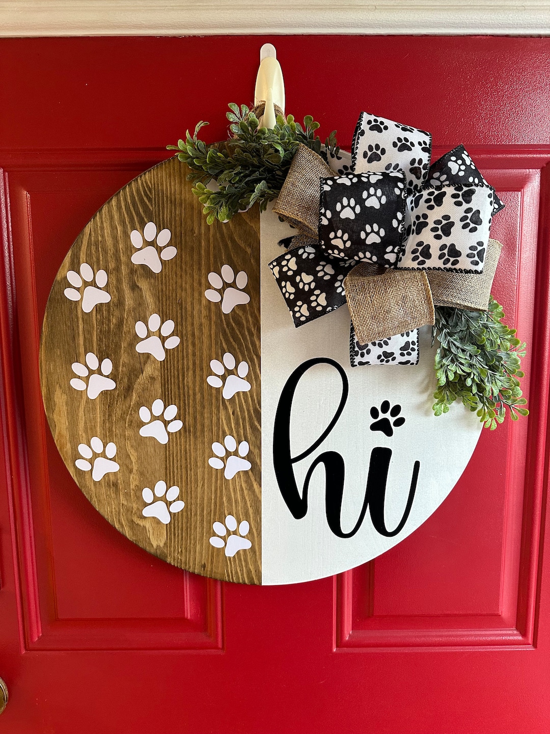 Hi Paw Print Welcome Sign, Paw Print Door Hanger, Paw Print Door Sign ...