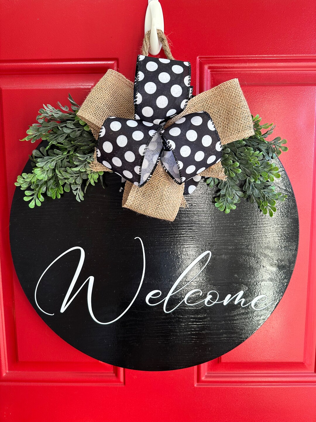 Welcome Black and White Door Hanger, Front Door Sign, Front Door Decor ...