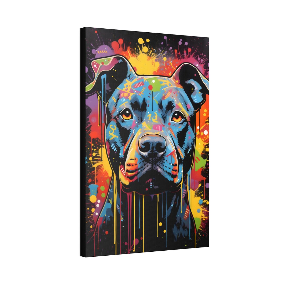 Lovable Pit Bull Canvas Wall Art, Pitbull Painting, Large Canvas Art ...