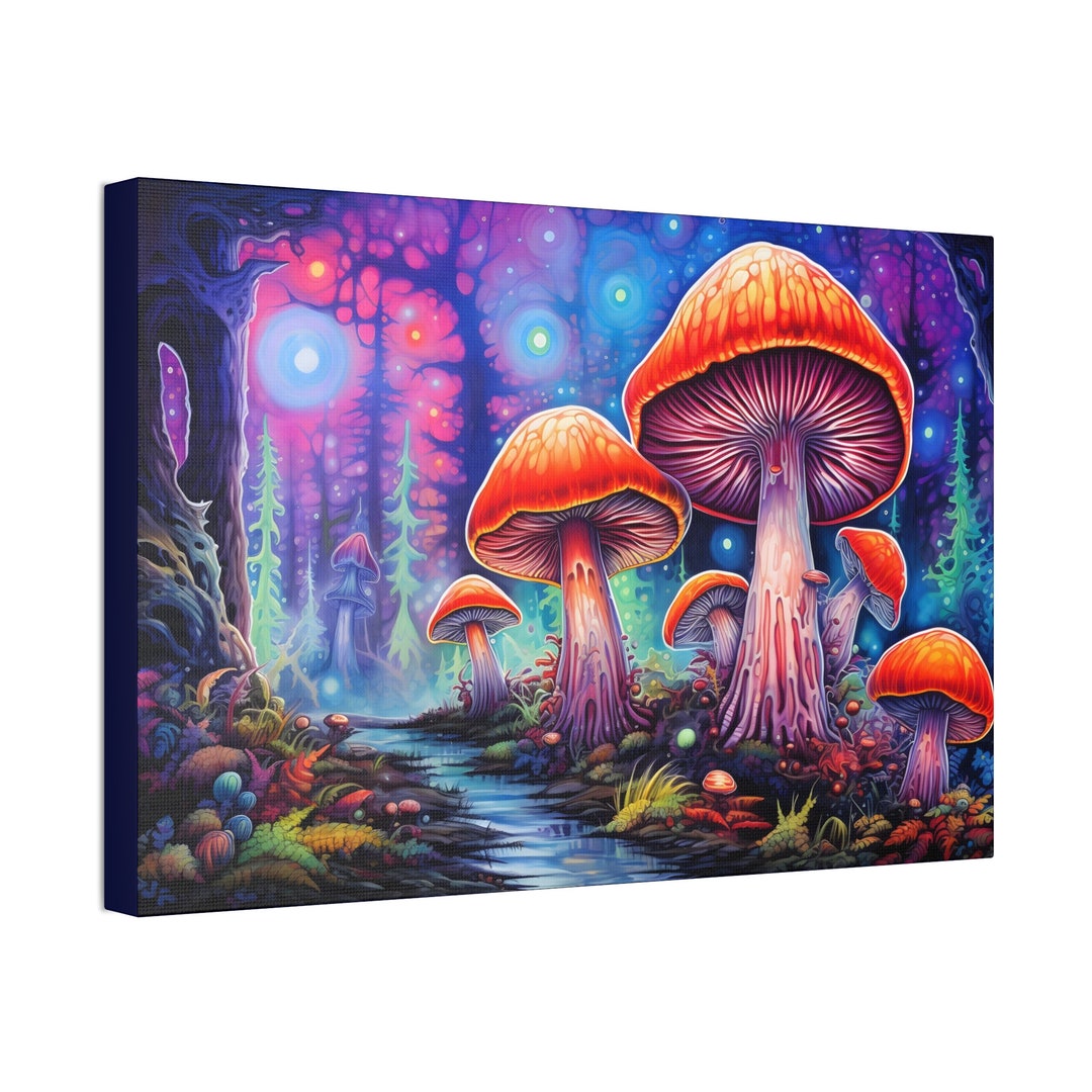 Colorful Mushroom Canvas Print, Psychedelic Wall Art, Beautiful Wall ...