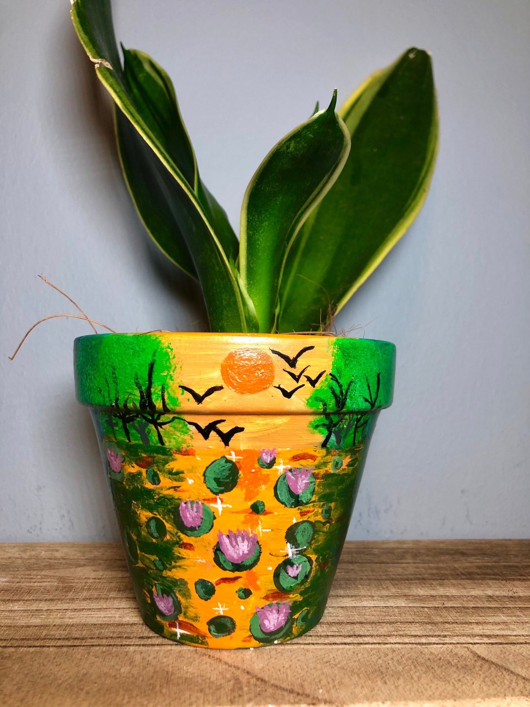 Artsy River Sunset Pot Painted Terracotta Planter 11cm - Etsy