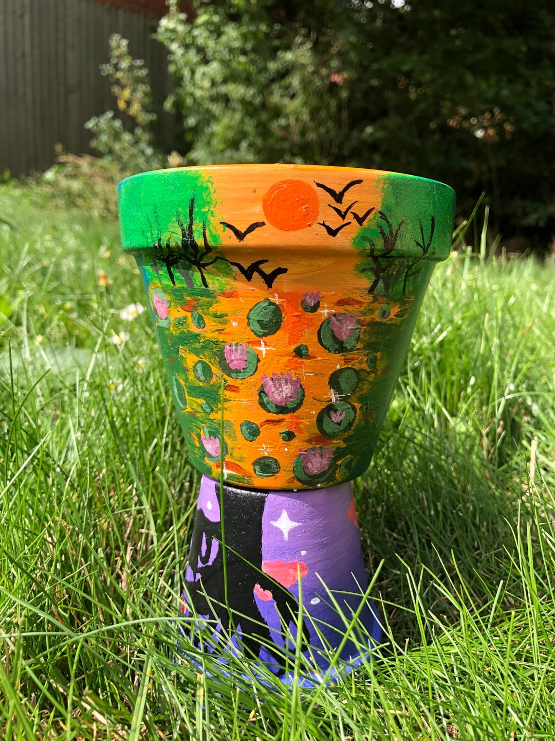 Artsy River Sunset Pot | Painted Terracotta Planter | 11cm Clay Plant ...