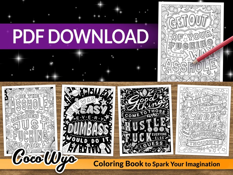 Sweary Motivational Quotes: Inspirational Coloring Book for - Etsy