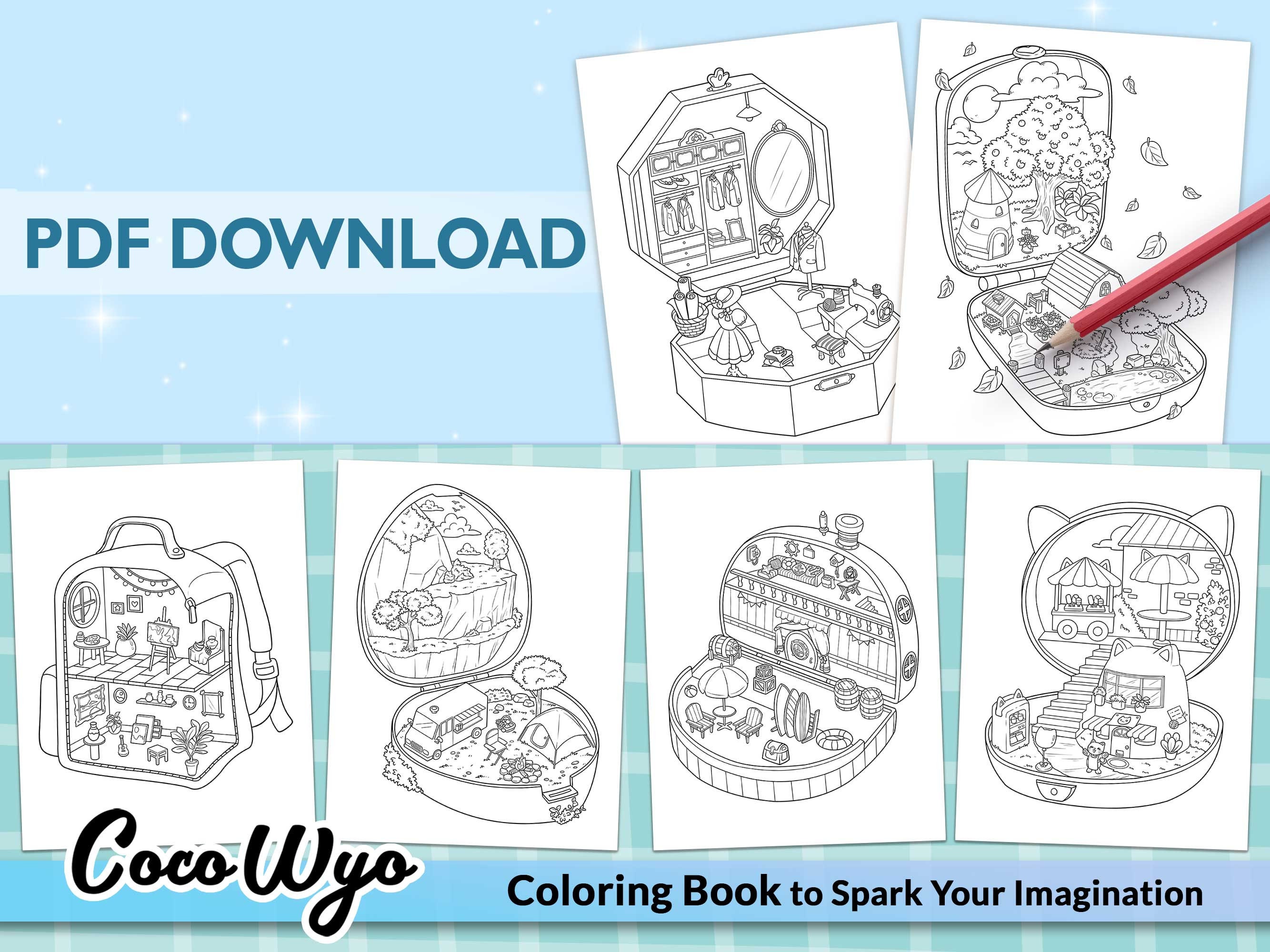 Pocket World: Miniature Worlds Coloring Book by Coco Wyo - Etsy