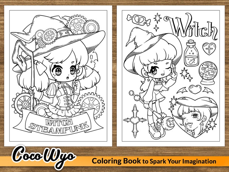 Chibi Witches: Cute Fantasy Coloring Book for Relaxing by Coco Wyo - Etsy