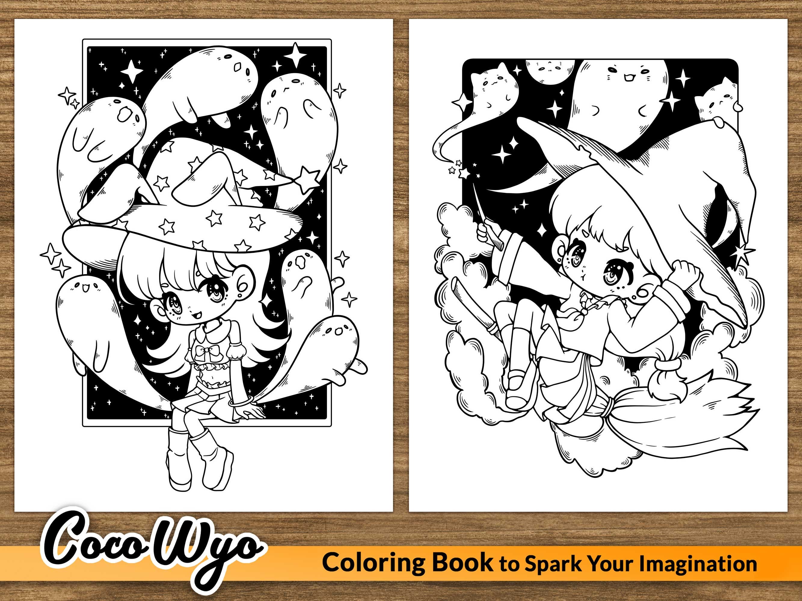 Chibi Witches: Cute Fantasy Coloring Book for Relaxing by Coco Wyo - Etsy