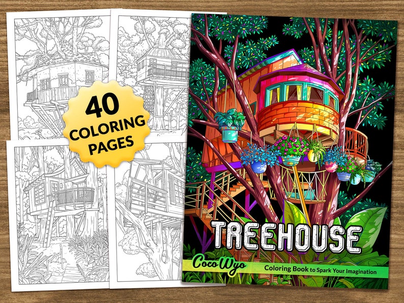 Treehouse: Architecture Coloring Book for Relaxing by Coco Wyo - Etsy