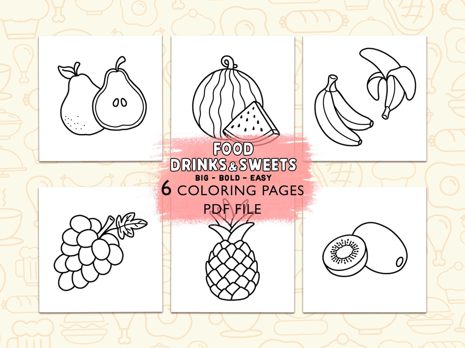 Food Drink & Sweets: Food and Drink Relaxation Coloring Book | Fruits ...