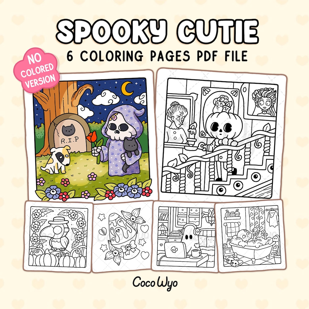 Spooky Cutie: Adorable Creepy Creatures in Cozy Hygge Moments Coloring ...