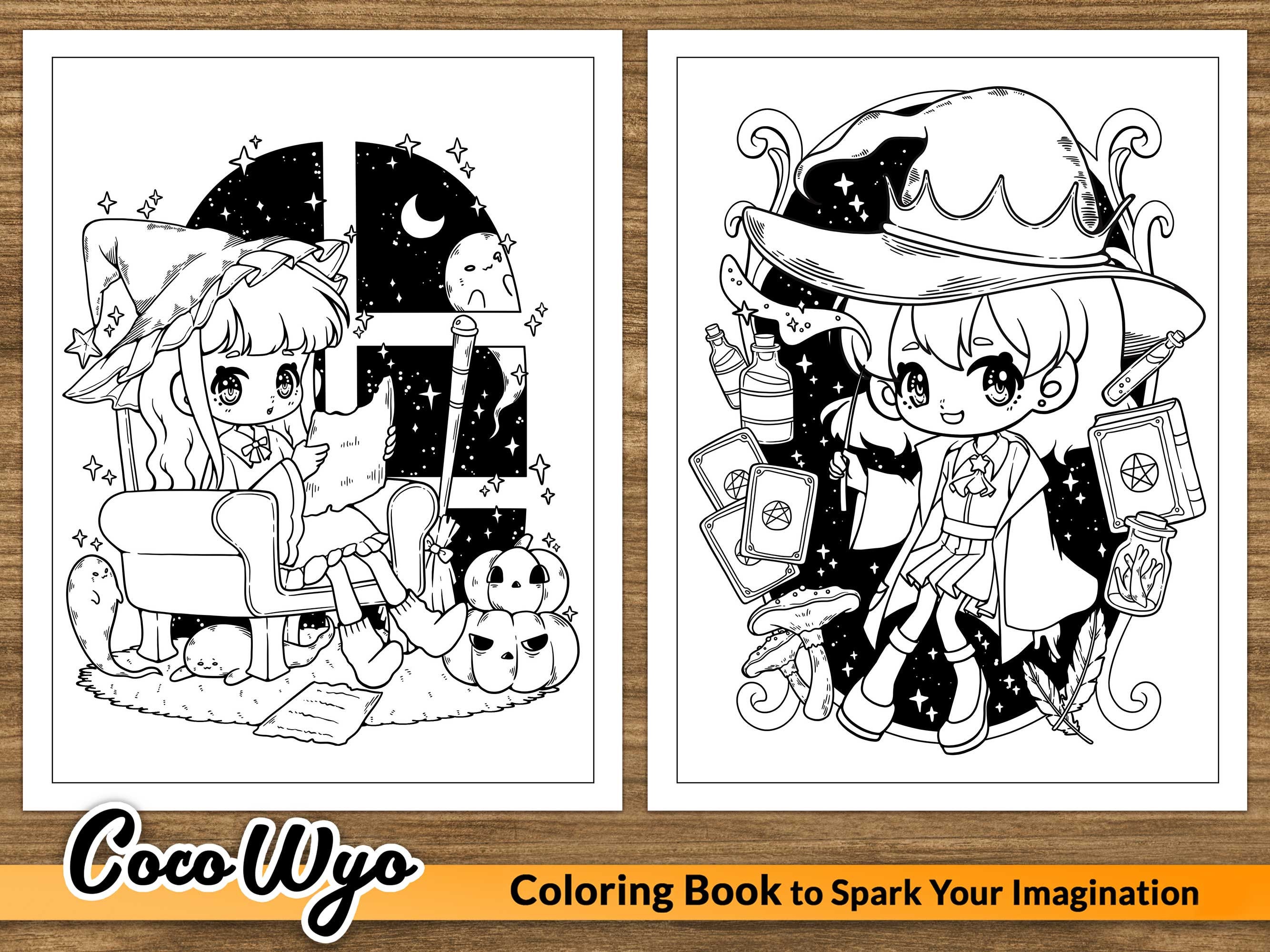 Chibi Witches: Cute Fantasy Coloring Book for Relaxing by Coco Wyo - Etsy