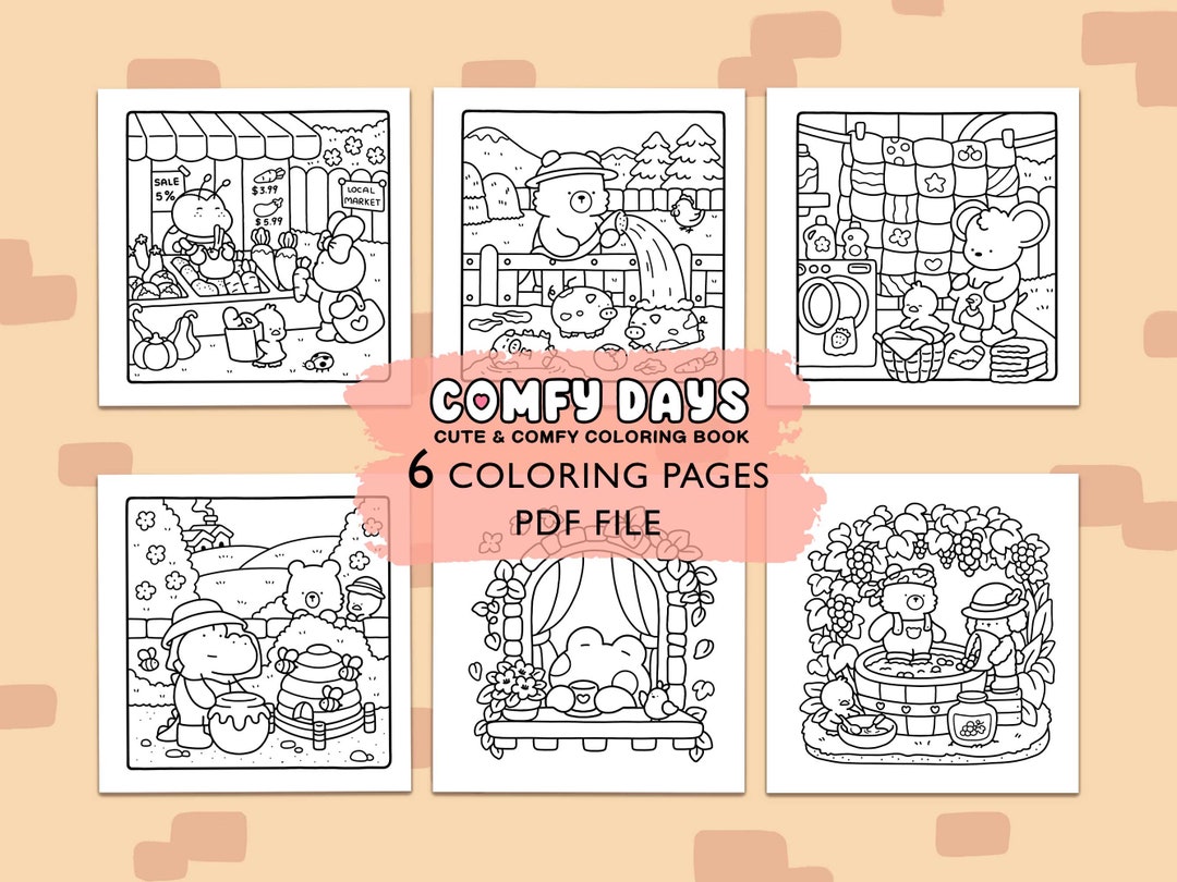 Comfy Days: Super Cute Animal Characters in Cozy Hygge Moments Coloring ...