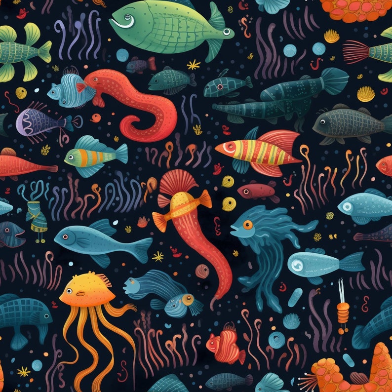 12 Seamless Deep Sea Creatures Patterns - Etsy
