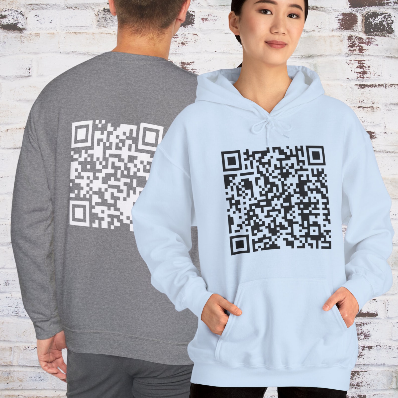 Custom QR Code Hoodie or Crewneck Sweatshirt: Personalized Unisex Style ...