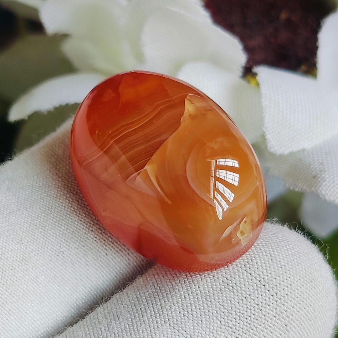 Authentic Orange Yemeni Aqeeq Stone Oval 28.35 CT. Handmade Smooth ...