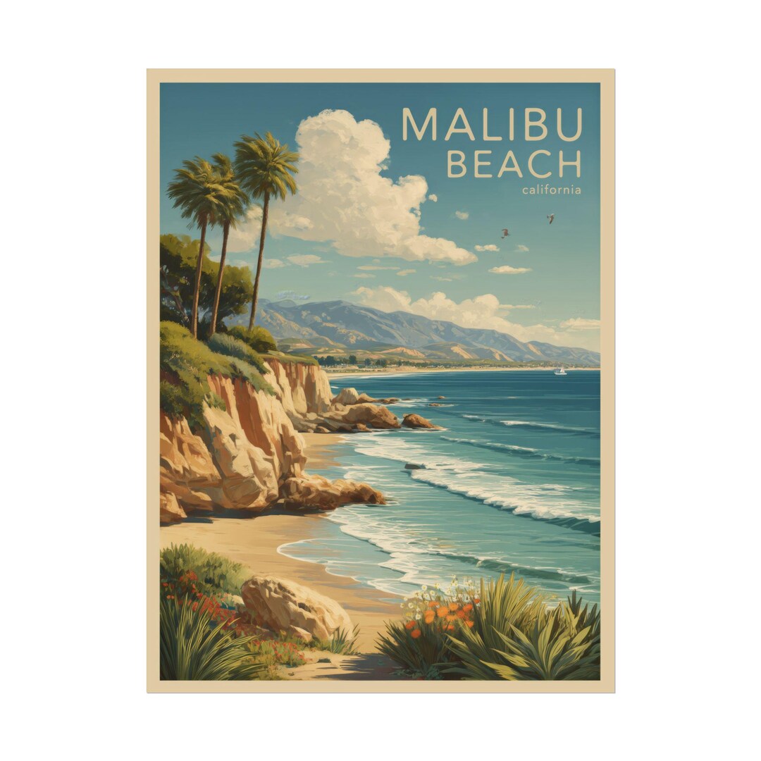 Malibu Beach, California Poster | Rolled Posters | Vintage Style ...