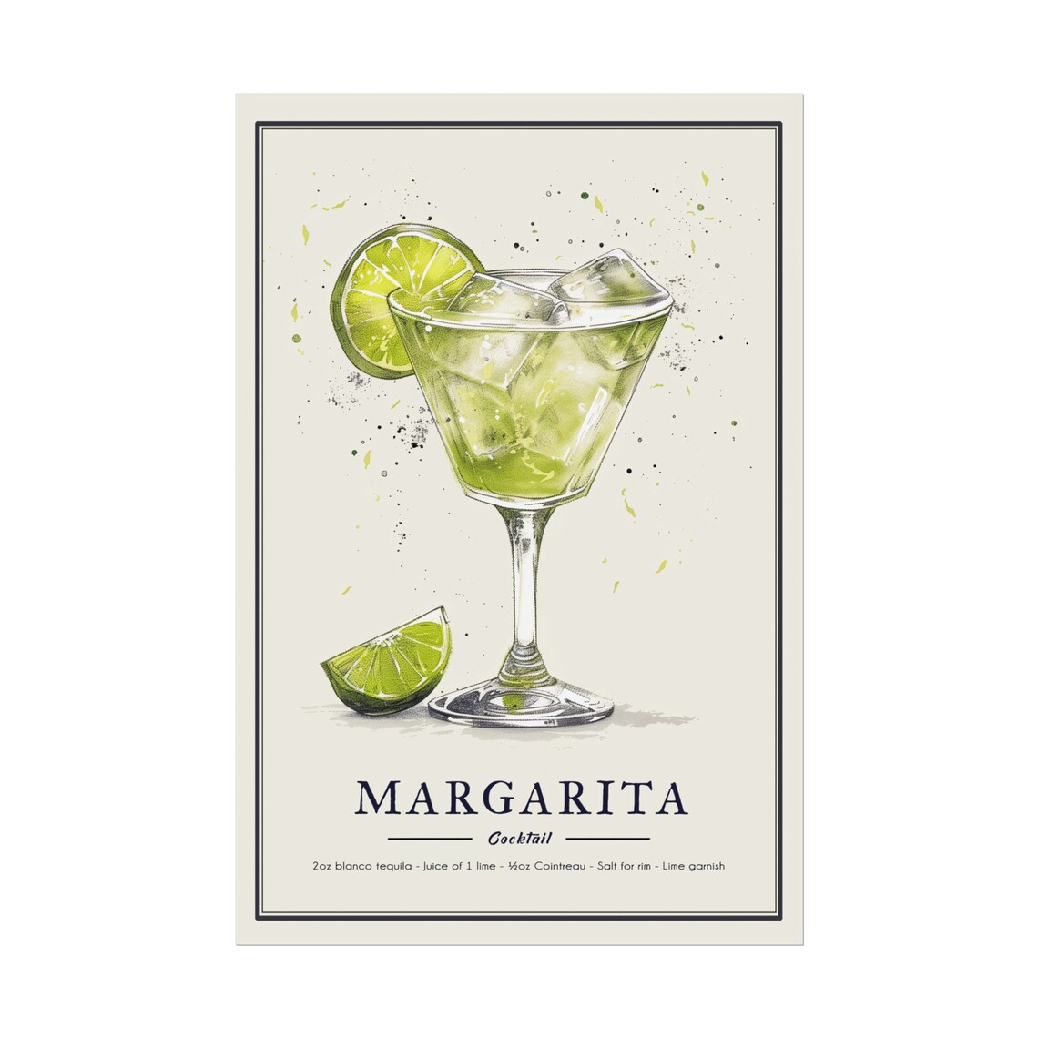 Margarita Cocktail Recipe Poster - Drink Print - Various Sizes - Etsy
