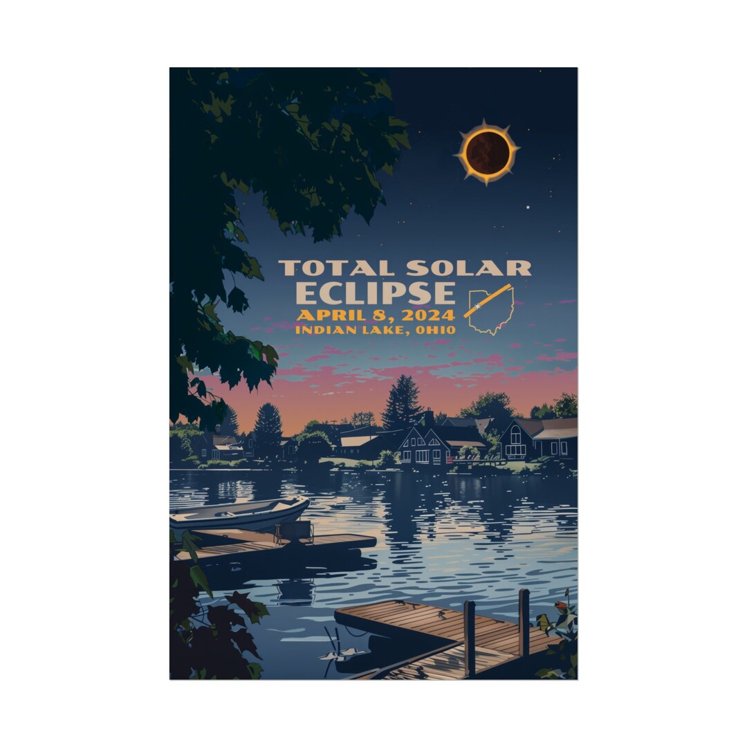 Indian Lake, Ohio Poster Solar Eclipse 2024 Vintage Inspired Print - Etsy