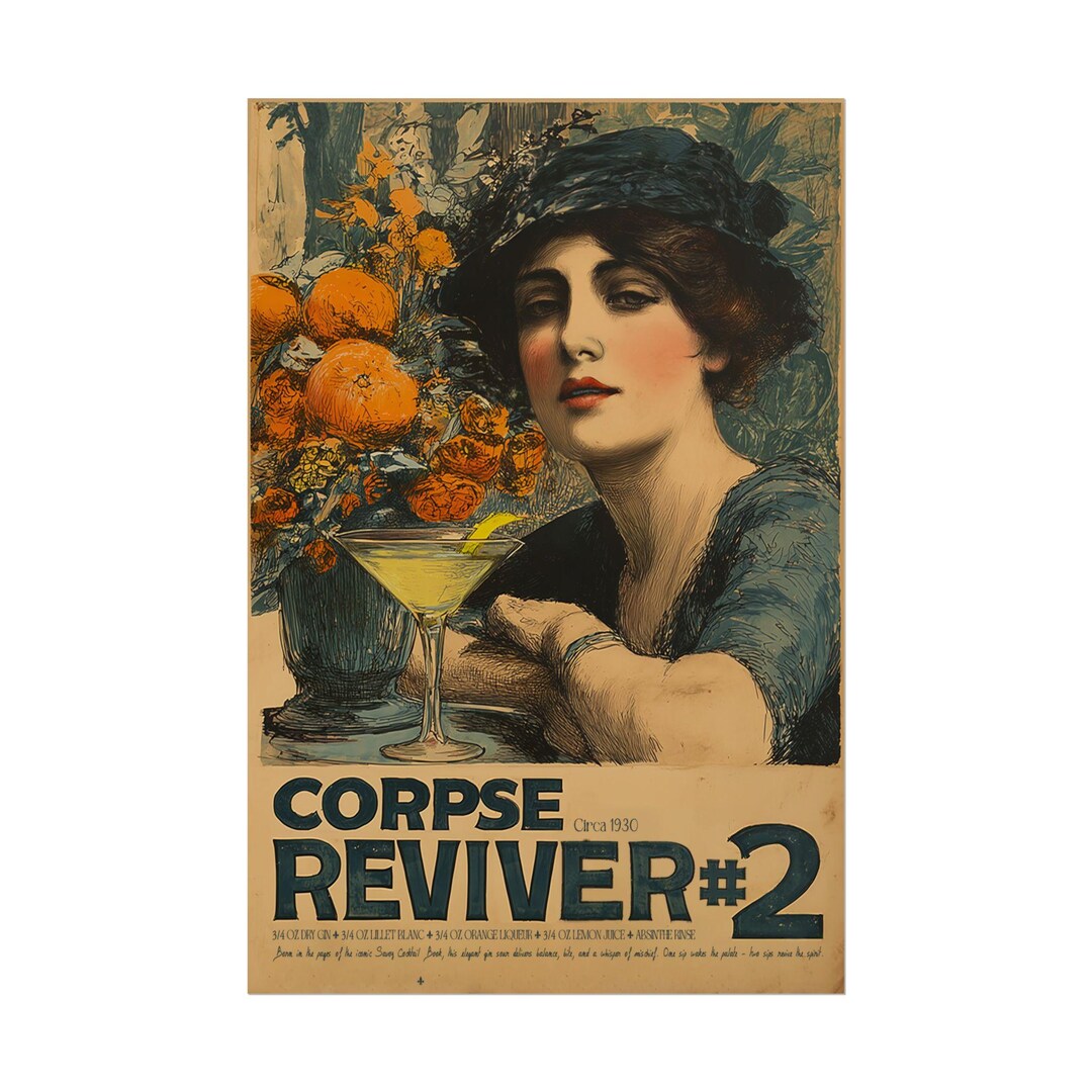 Corpse Reviver No.2 Recipe Poster Rolled Posters | Vintage 1920s French ...