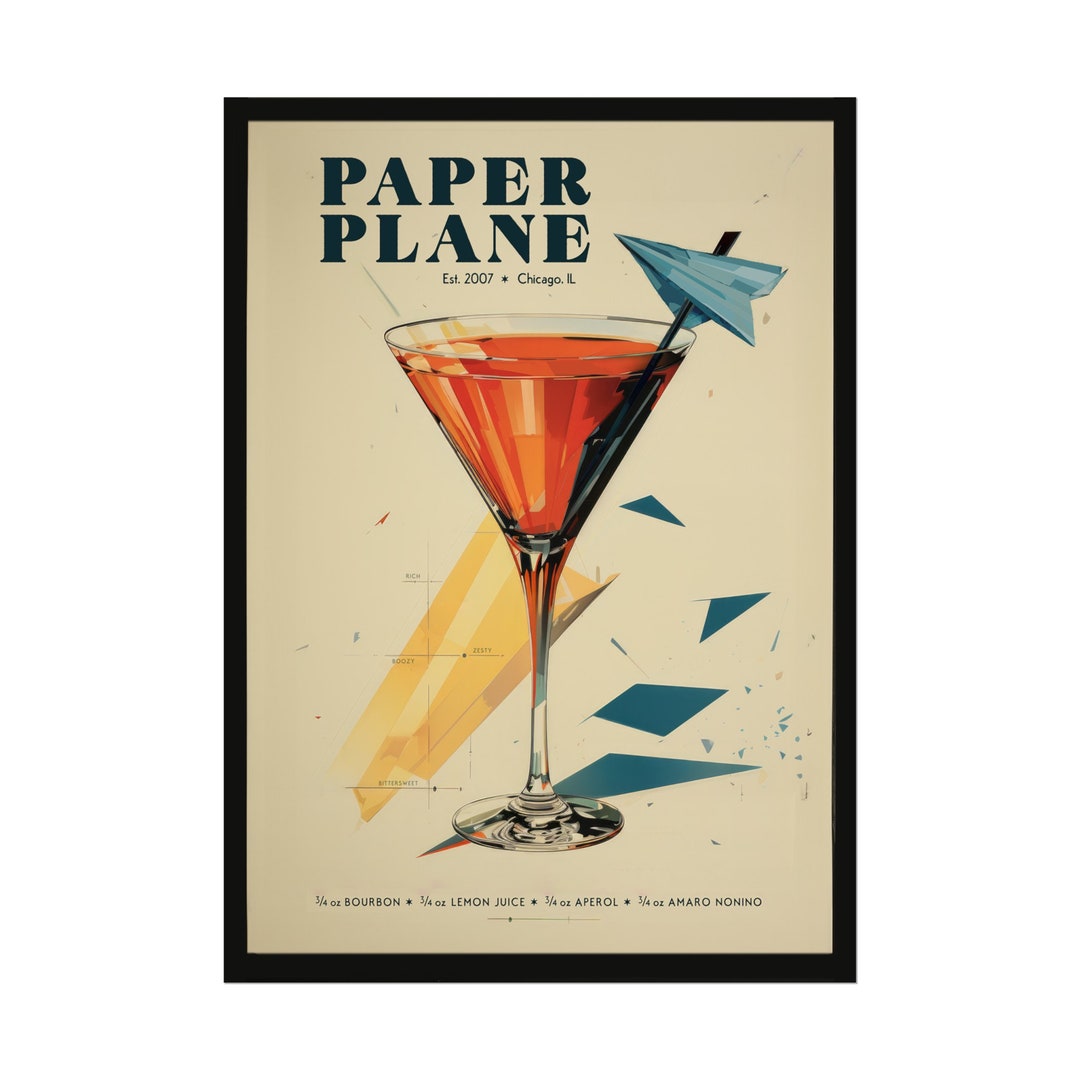 Paper Plane Cocktail Recipe Poster - Various Sizes: 5x7, 11x14, 11x17 ...
