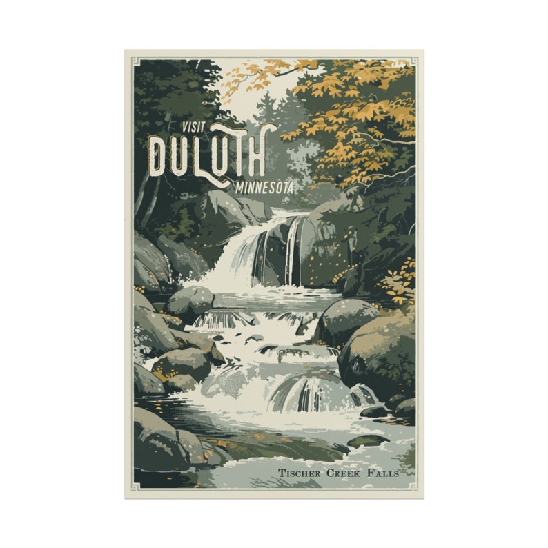 Duluth, Minnesota Poster - Tischer Creek Falls - Midcentury Modern ...