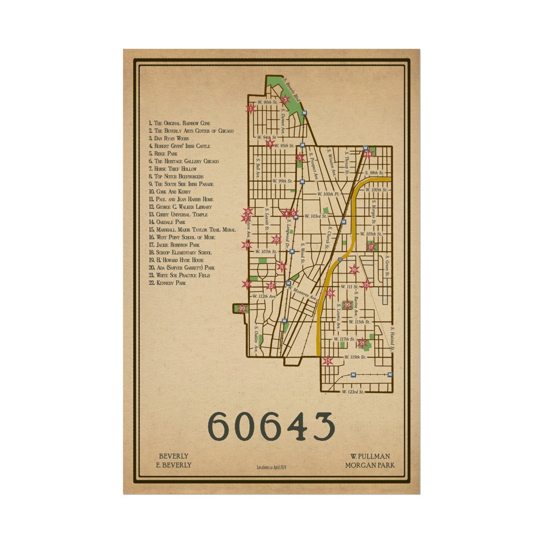 60643 Chicago Zipcode Street Map Poster - Ca. 2024 - East Beverly ...