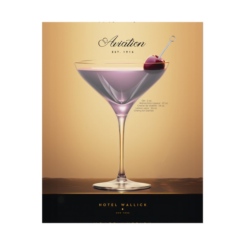 Aviation Cocktail Recipe Poster - Premium Matte Paper - Sizes 8x10 ...