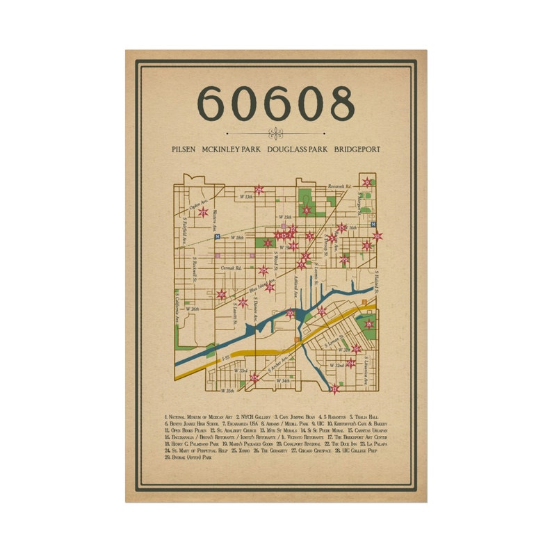 60608 Zipcode 2024 Street Map Poster Chicago Pilsen, Douglass Park ...