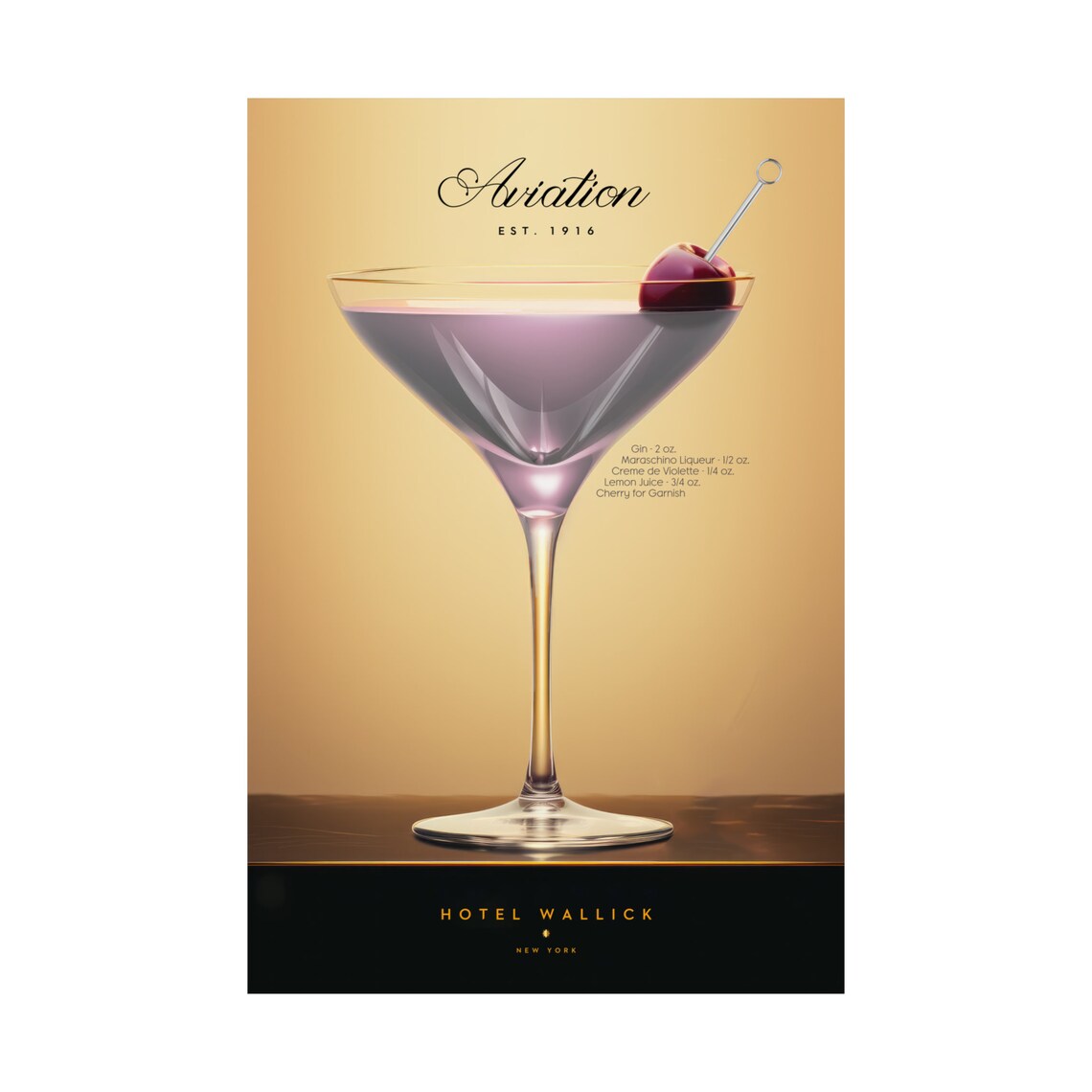 Aviation Cocktail Recipe Poster Premium Matte Paper Sizes 11x17, 12x18 ...