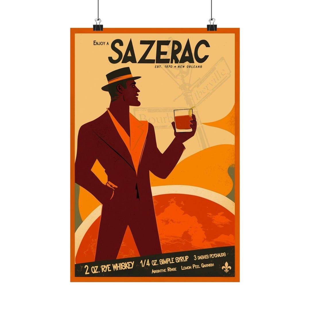 Sazerac Cocktail Recipe Poster, Cocktail Lover Gift, Home Bar Decor ...