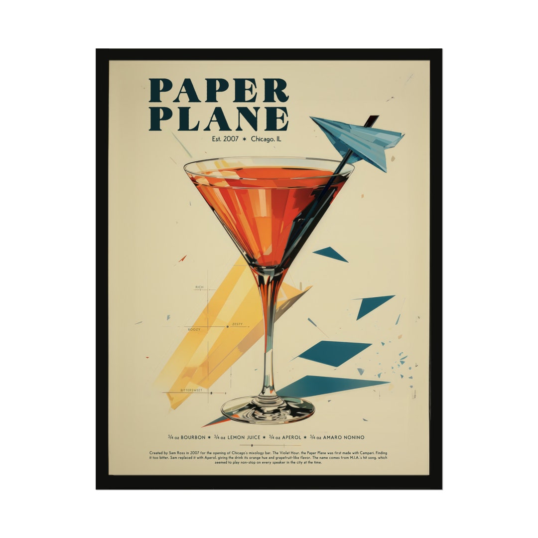 Paper Plane Cocktail Recipe Poster Various Sizes: 11x14, 11x17, 12x18 ...